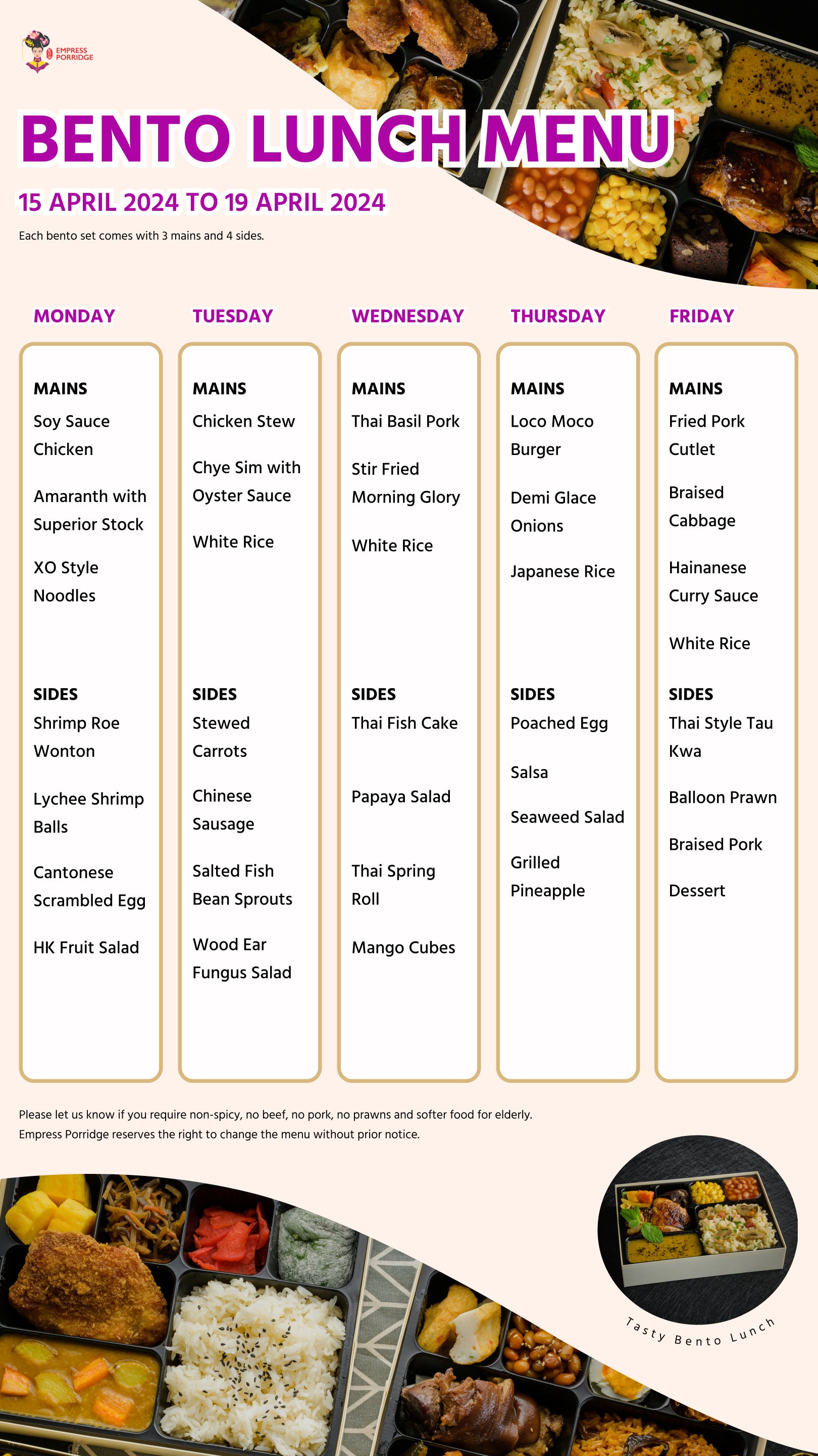 Menu Page – Empress Porridge Tingkat